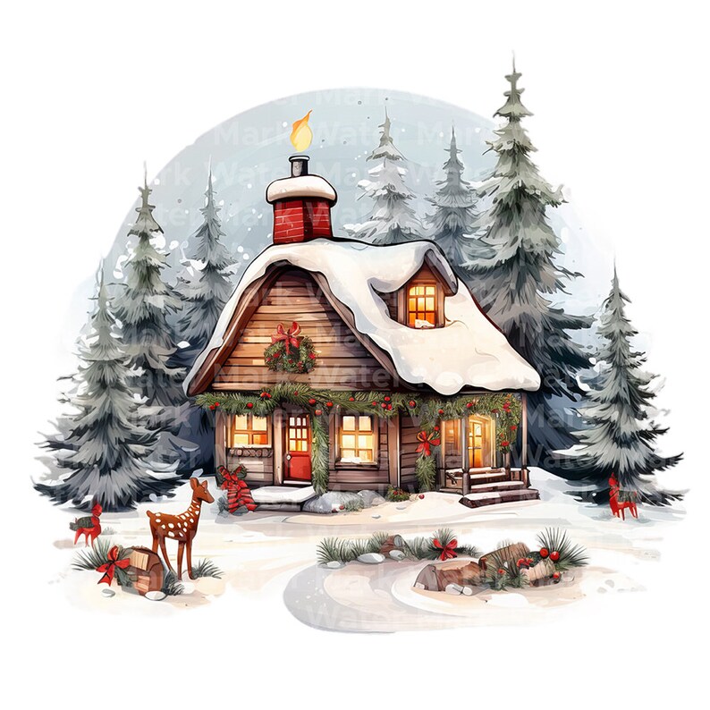 Christmas House Watercolor Clipart, 12 JPG, Winter Hous , Winter ...