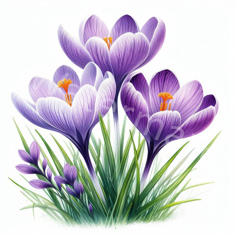 Crocus Flowers Watercolor Clipart, 11 Jpg, Digital Download, Digital ...