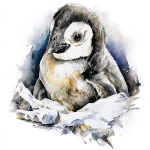 Watercolor Penguin Clipart Arctic Bird JPG Cute Baby Penguin Painting ...