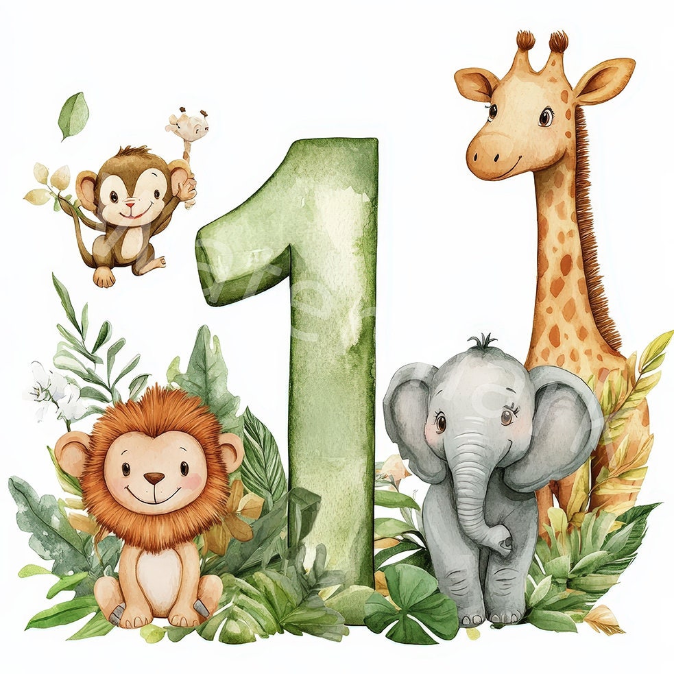 Watercolor First Birthday Clipart: Jungle Animals (digital Download) - Etsy