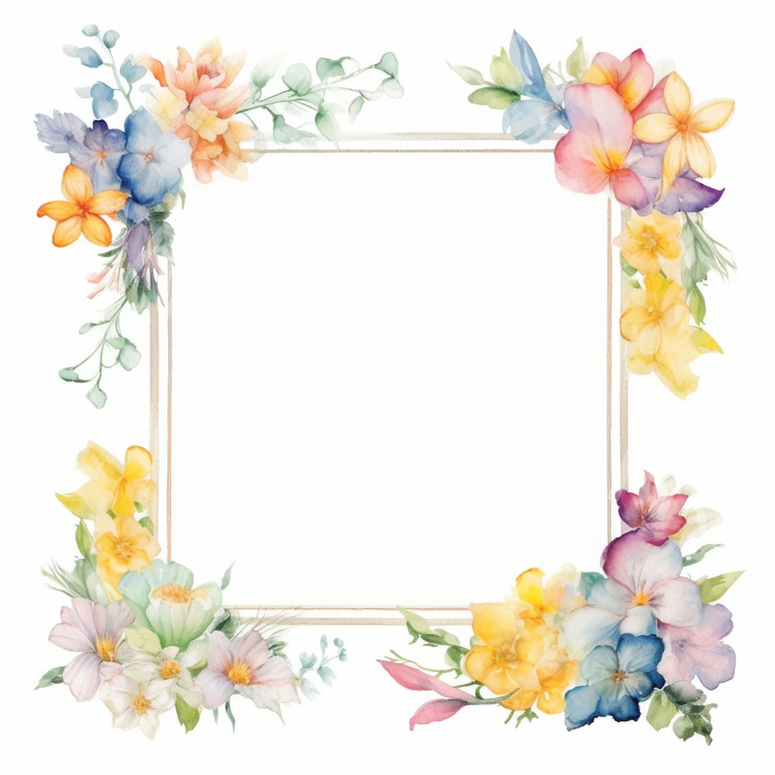 Watercolor Flower Frame Clipart: Card & Invitation Making (JPG Digital ...