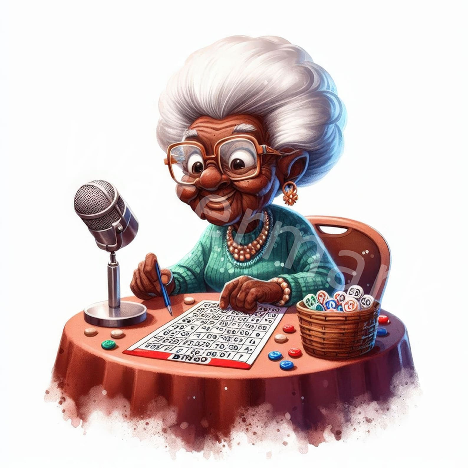 Bingo Grandma Clipart: Watercolor Old Ladies Illustration (digital ...
