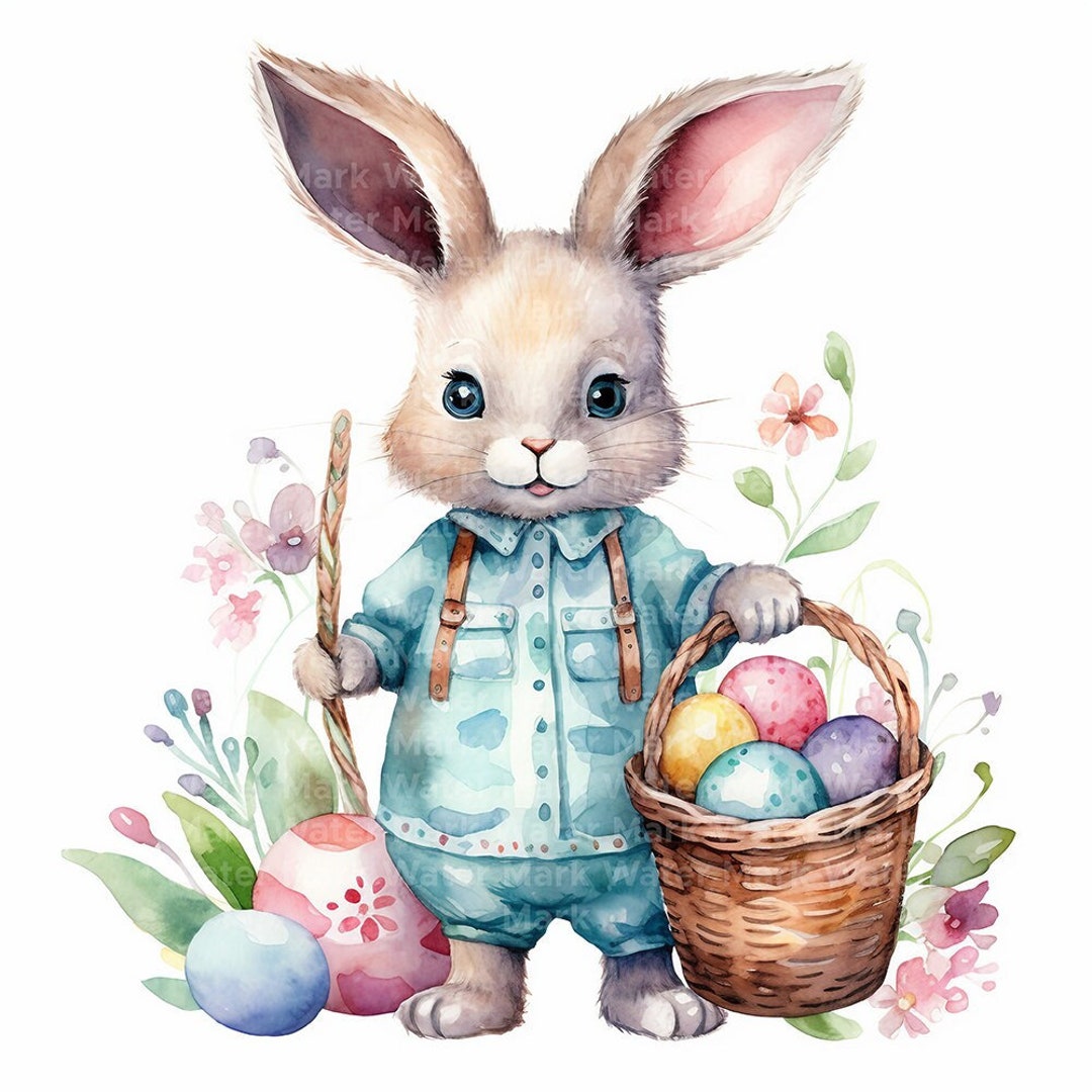 Watercolor Easter Bunny Clipart: Eggs, Junk Journal Graphics (digital ...