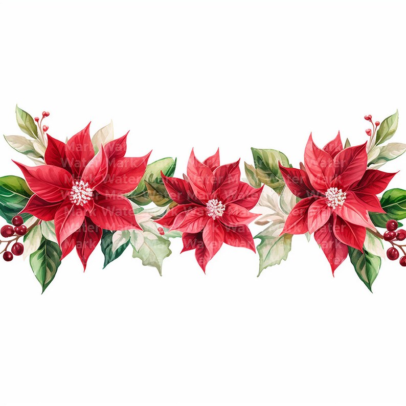 Watercolor Christmas Poinsettia Borders Clipart (digital Download) - Etsy