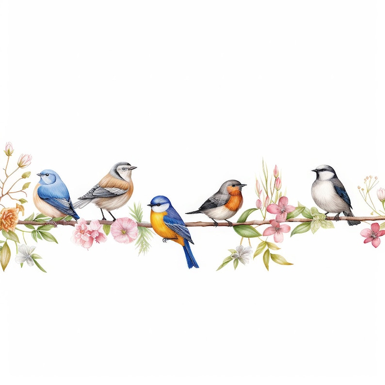 Watercolor Birds Border Clipart: Floral Frame (digital Download) - Etsy