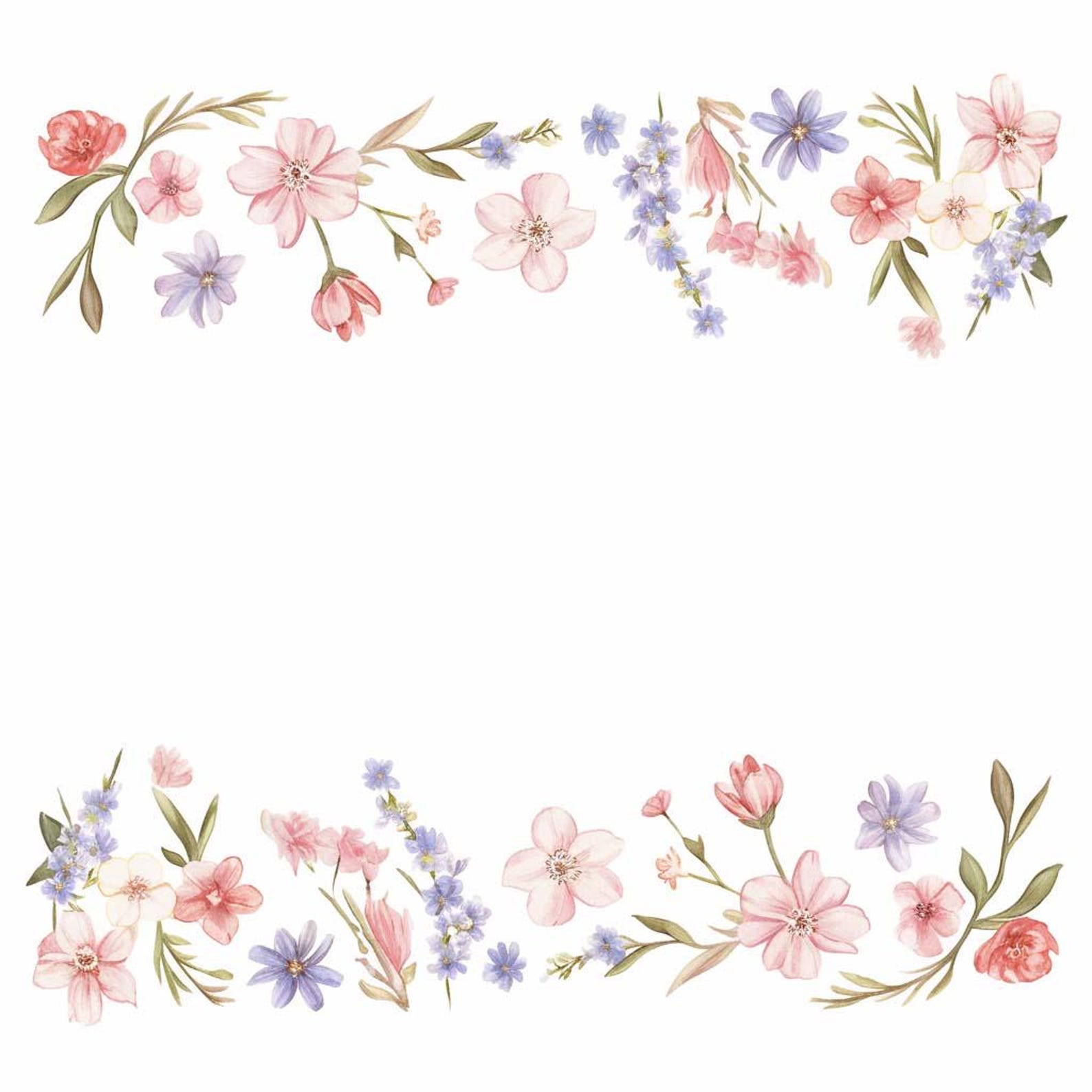 Spring Flower Border Clipart: Watercolor Floral Motifs (digital ...