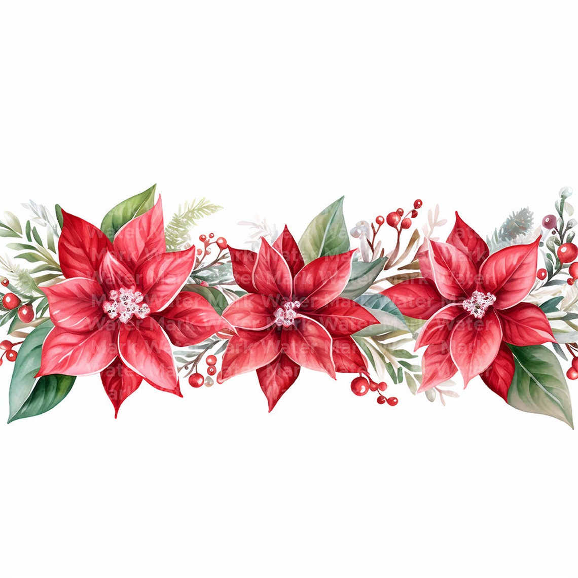 Watercolor Christmas Poinsettia Borders Clipart (digital Download) - Etsy