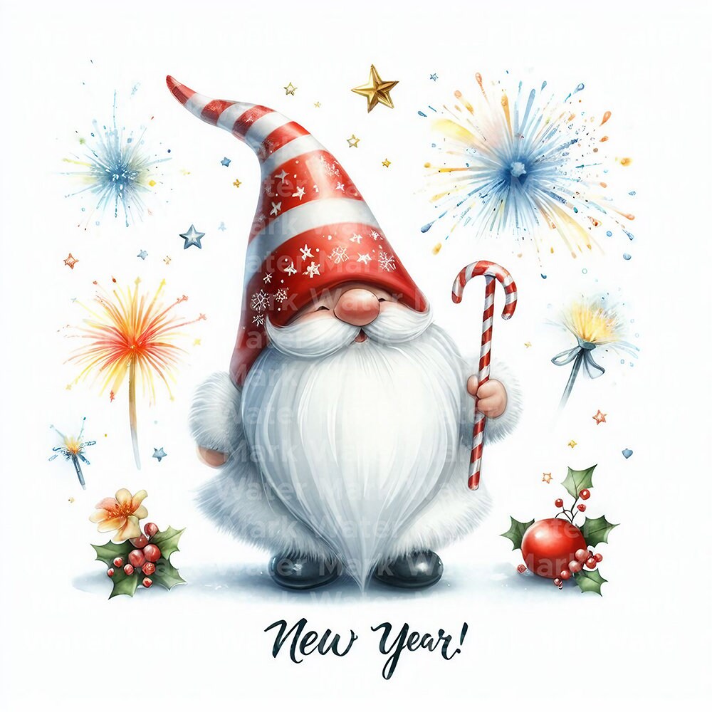 New Year Gnomes Clipart: Watercolor Style (digital Download) - Etsy