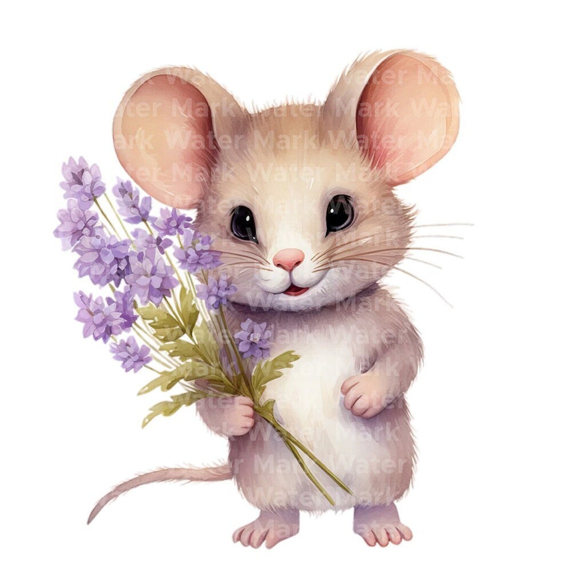 Mouse With Lavender Clipart, 11 Jpg, Watercolor Mouse Clipart, Digital ...