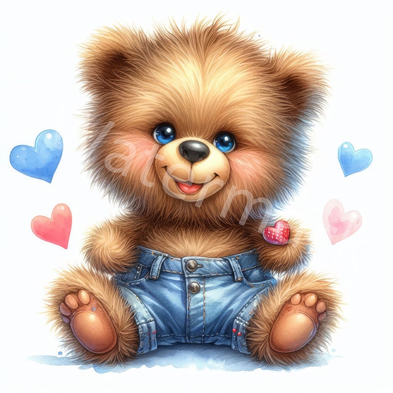 Watercolor Teddy Bear Clipart, 12 JPG, Digital Download, Card Making Clipart, Animals Clipart ...