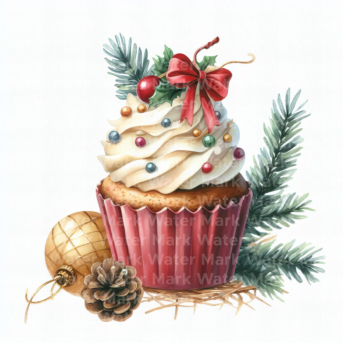 Christmas Cupcakes Clipart 12 JPG Watercolor Clipart - Etsy