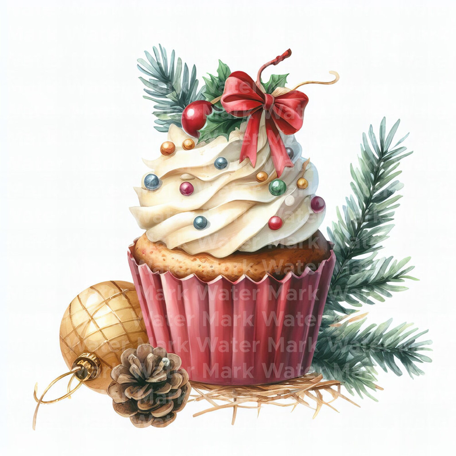 Christmas Cupcakes Clipart 12 JPG Watercolor Clipart - Etsy