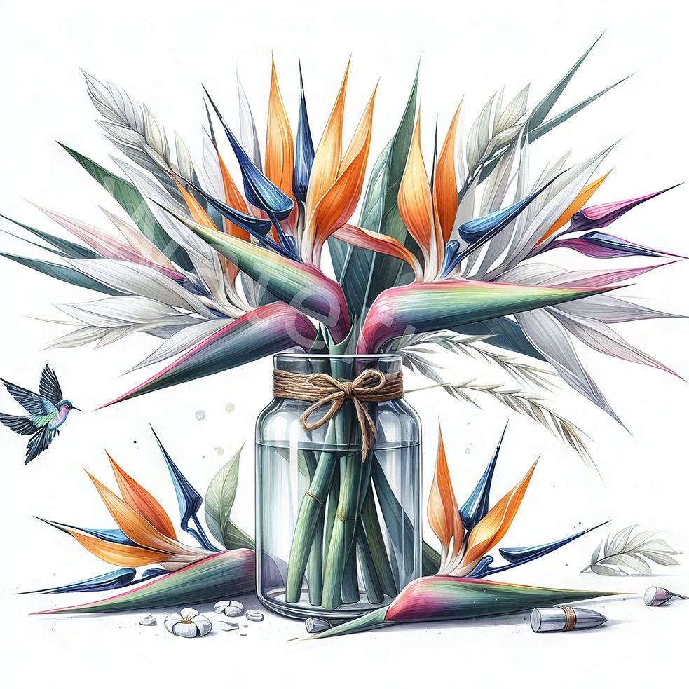 Strelitzia Flowers Clipart, 11 Jpg, Digital Download, Digital Paper ...