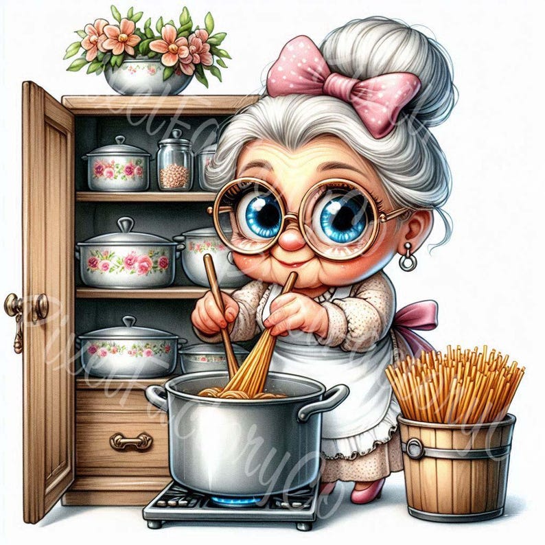 Funny Italian Grandma Pasta Clipart, Vintage Kitchen Art (digital ...