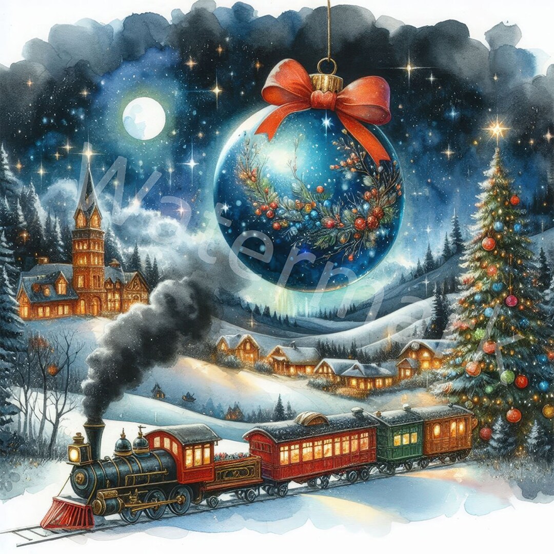 Christmas Landscape With Bauble Clipart, 12 JPG, Digital Download ...