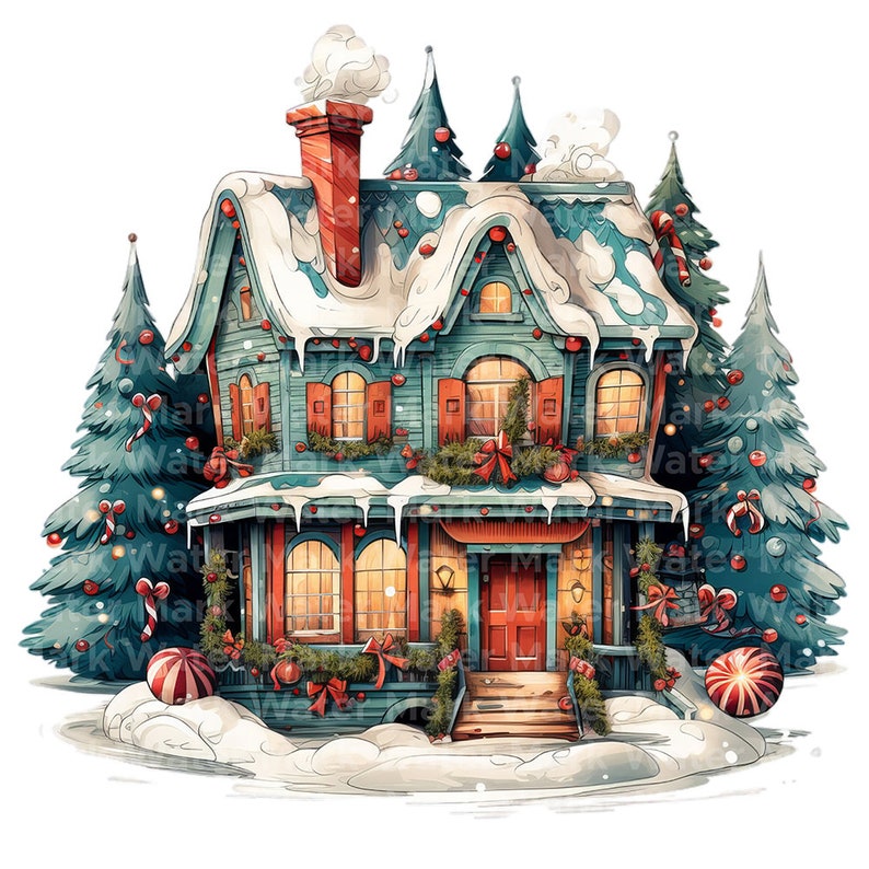 Christmas House Watercolor Clipart, 12 JPG, Winter Hous , Winter ...