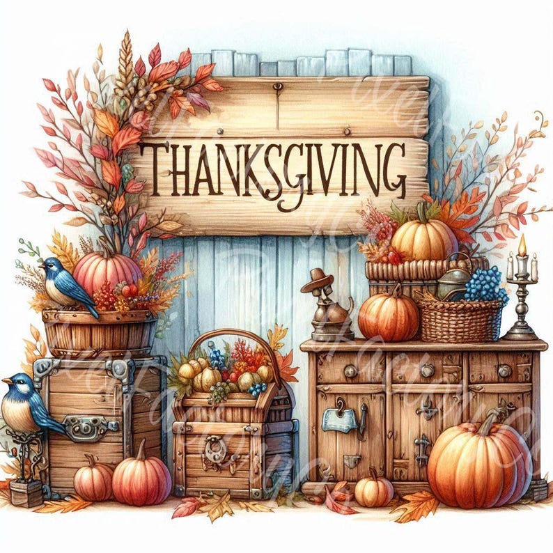 Vintage Thanksgiving Clipart Set: Rustic Harvest Pumpkins (digital ...