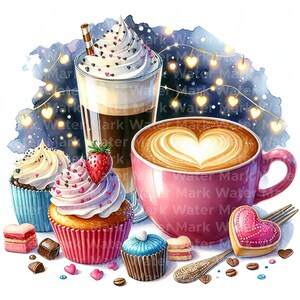 Valentine's Day Coffee Cupcake Clipart, 12 JPG, Digital Download ...
