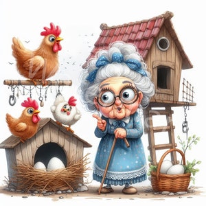 Funny Grandma Henhouse Clipart: Watercolor Women Graphics (digital ...