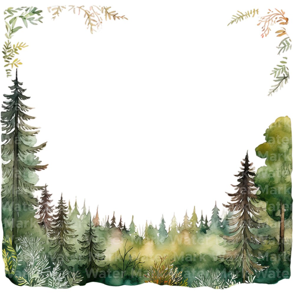 Watercolor Forest Frame Clipart, 10 JPG, Digital Paper Crafts, Frame Border Clipart,card Making ...