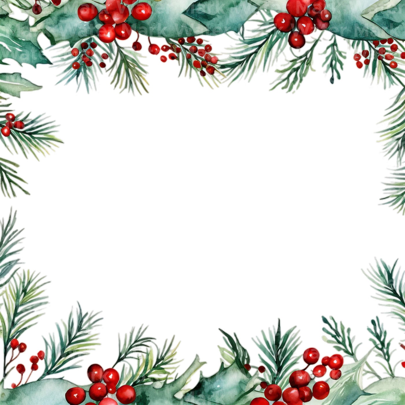 Watercolor Mistletoe Frame Clipart, 10 JPG, Digital Paper Crafts, Frame ...