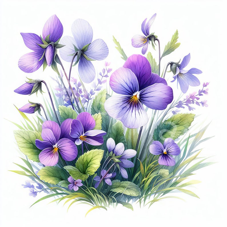 Watercolor Violet Flower Clipart: Floral Digital Paper (digital ...