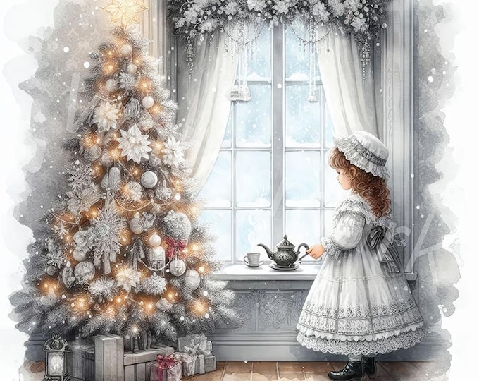 18 Victorian Christmas Tree Clipart | Vintage Christmas Room ...
