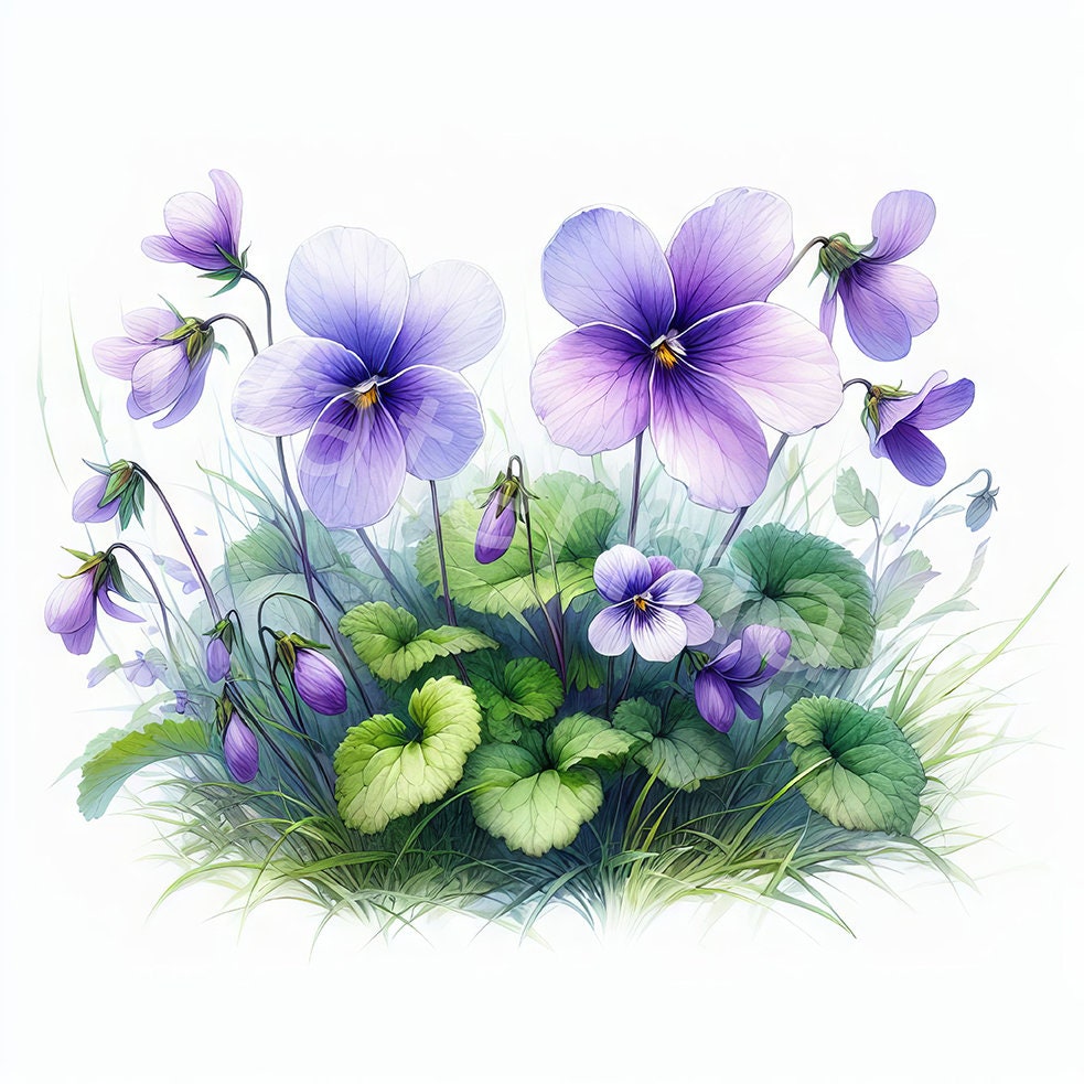 Watercolor Violet Flower Clipart: Floral Digital Paper (digital ...