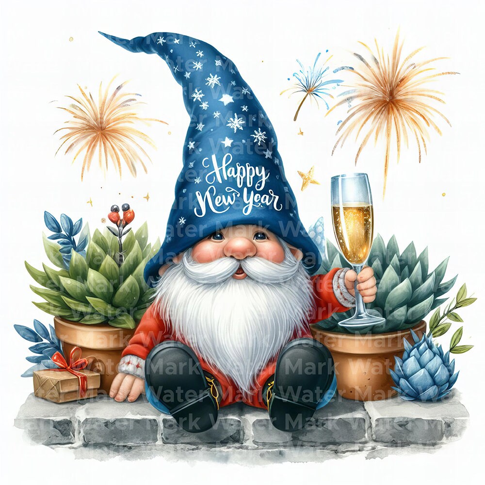 New Year Gnomes Clipart: Watercolor Eve Graphics (digital Download) - Etsy