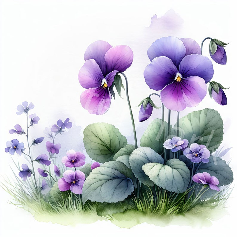Watercolor Violet Flower Clipart: Floral Digital Paper (digital ...