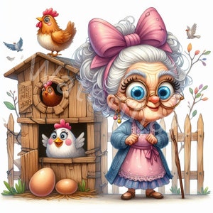 Funny Grandma Henhouse Clipart: Watercolor Women Graphics (digital ...