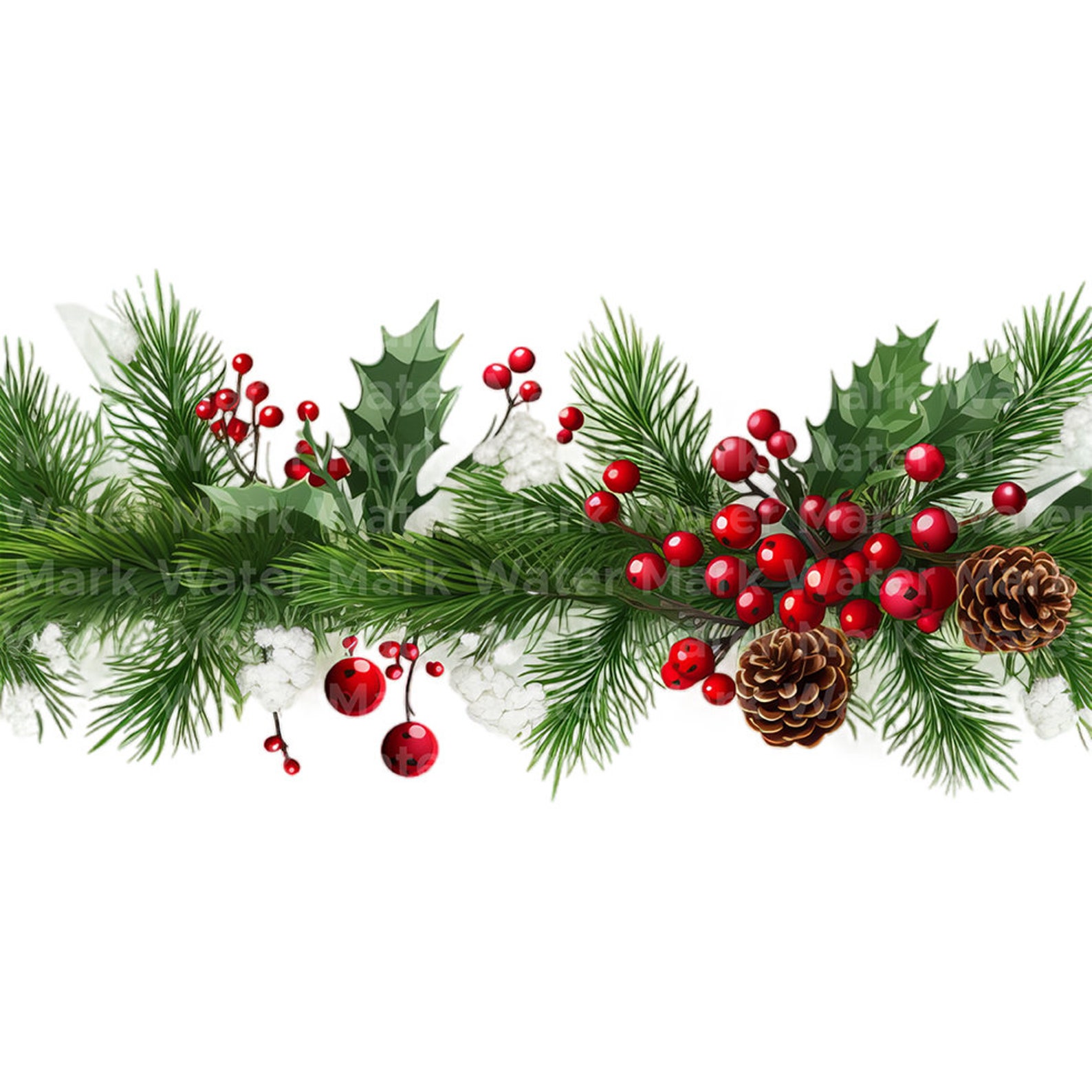 Watercolor Christmas Borders Clipart: Pine, Holly, Berries (digital ...