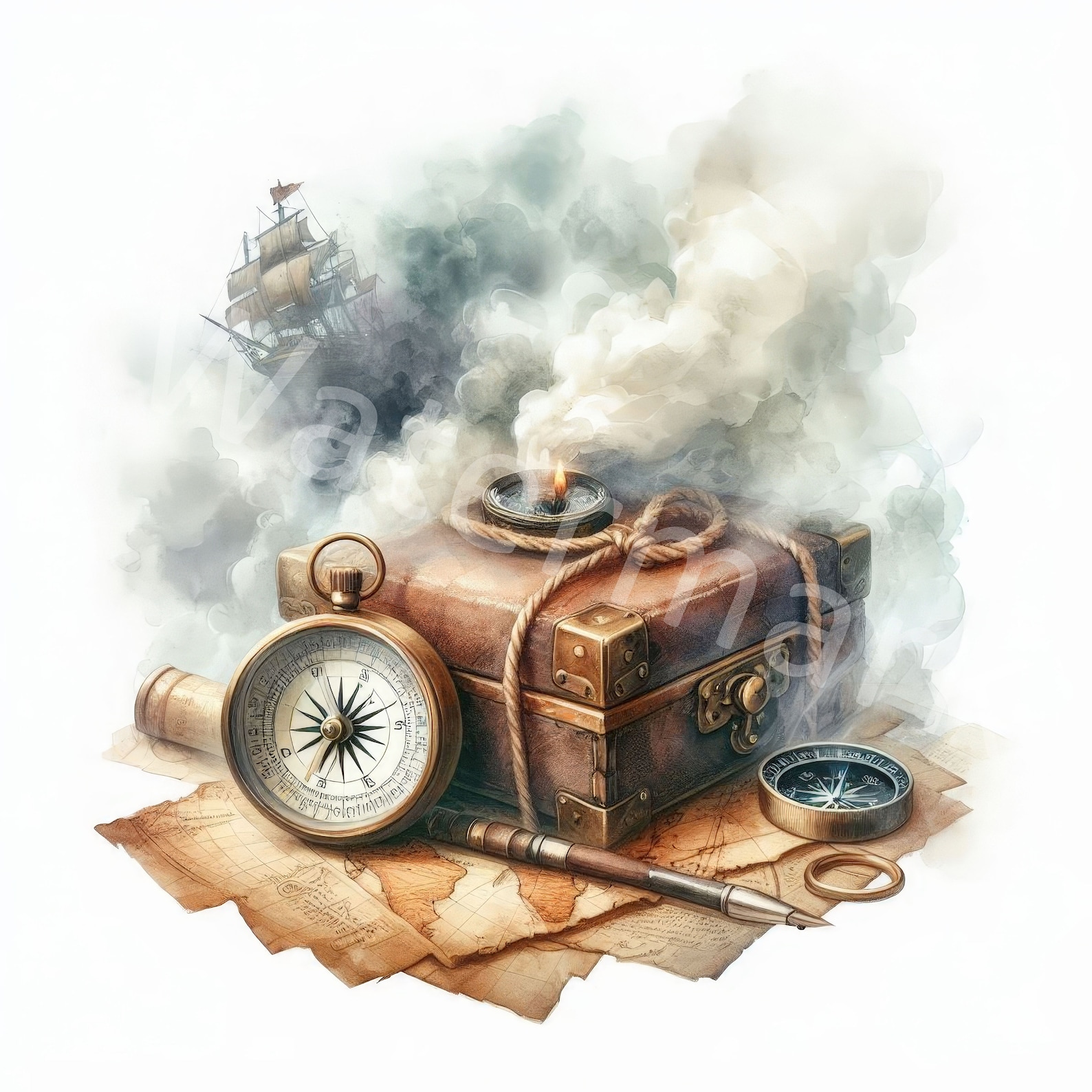 Treasure Map Watercolor Clipart, 12JPG, Old Pirate Map, Digital ...