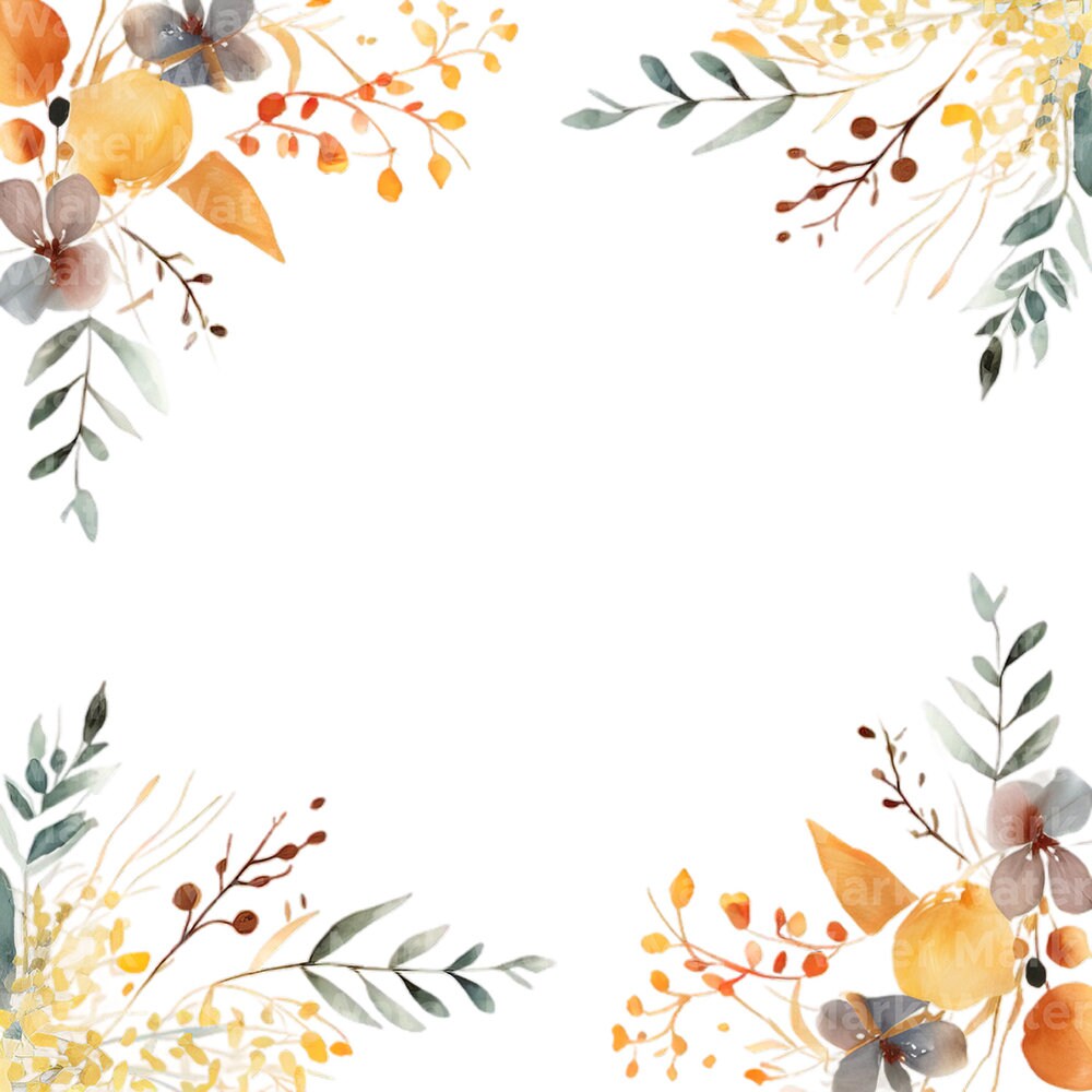 Watercolor Flower Frame Clipart: Autumn Floral Border (digital Download ...