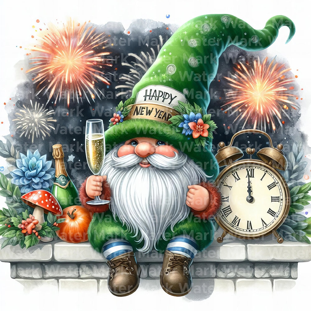 New Year 2024 Clipart, 10 Jpg, Digital Download, New Year Gnomes ...