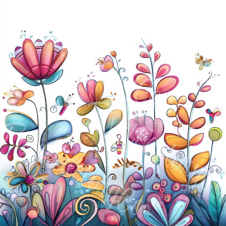 Whimsical Flower Clipart: Colorful Fantasy Floral Art (digital Download ...
