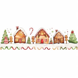 Christmas Borders Clipart: Watercolor Gingerbread House Garlands ...