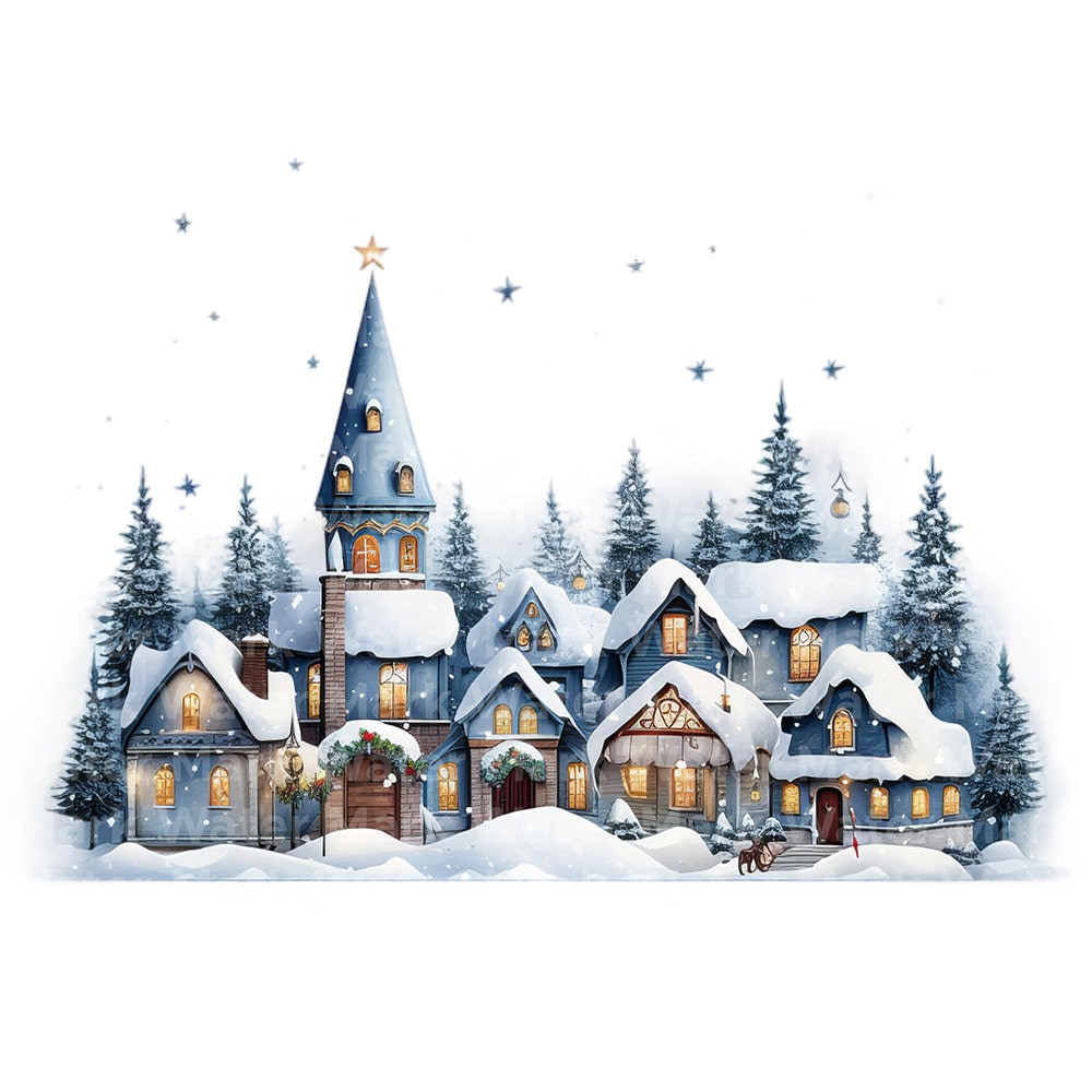 Christmas House Watercolor Clipart, 12 JPG, Winter Hous , Winter ...