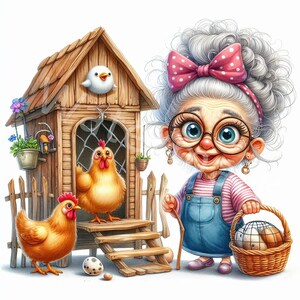 Funny Grandma Henhouse Clipart: Watercolor Women Graphics (digital ...