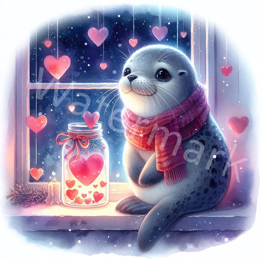 Valentine's Day Clipart, 12 JPG, Digital Download, Seal in Love, Junk Journal, Digital ...