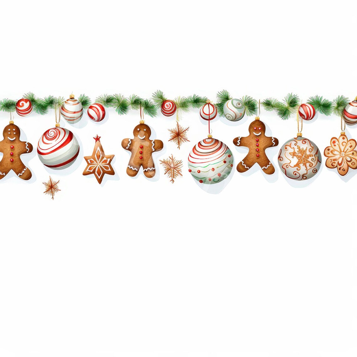 Christmas Borders Clipart: Gingerbread & Baubles Garlands (digital ...