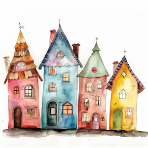 Quirky Houses Clipart, 12 JPG, Digital Download, Funny Houses Clipart ...