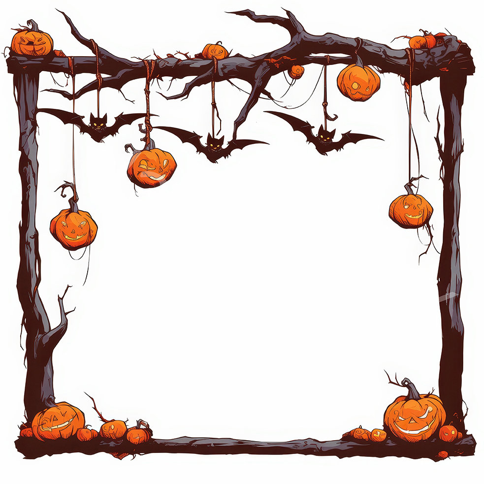 Watercolor Halloween Clipart Frames: Pumpkin & Bat Motifs (digital ...
