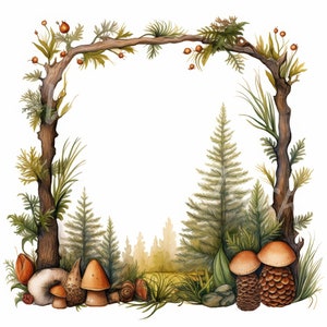 Mushrooms Forest Frame Clipart, 11 JPG, Digital Paper Craft, Border ...