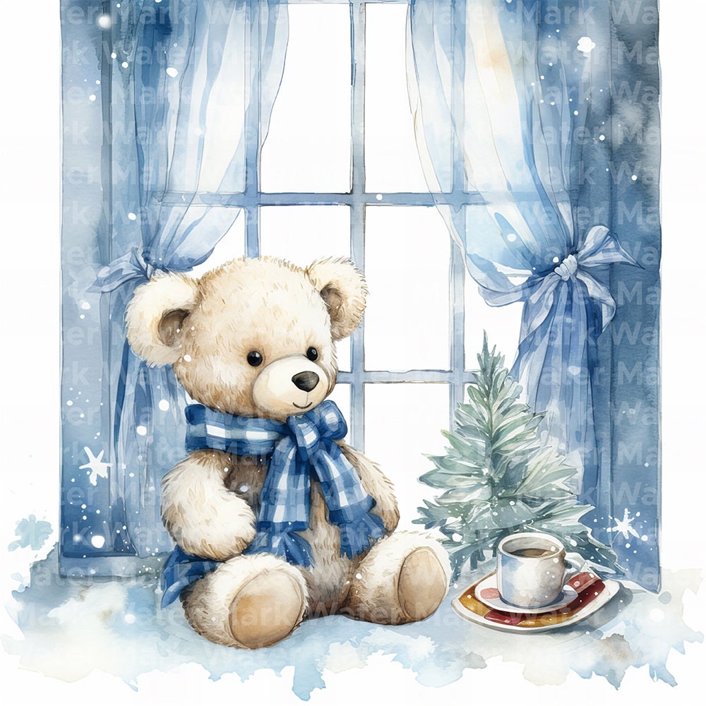 Christmas Teddy Bear Clipart, 12 JPG, Watercolor Clipart, Christmas ...