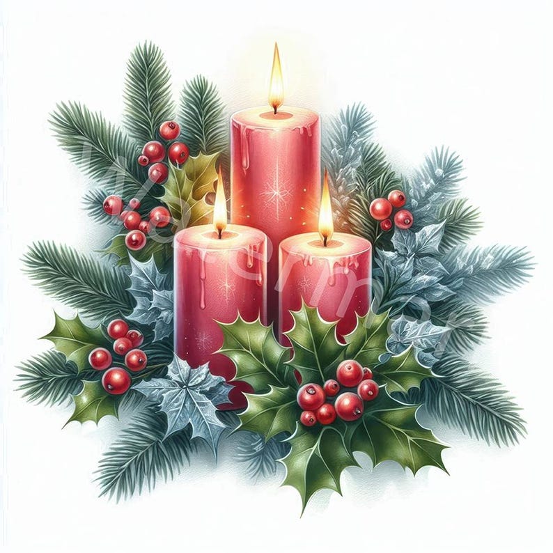 Christmas Candles Clipart: Watercolor Ornaments (digital Download) - Etsy