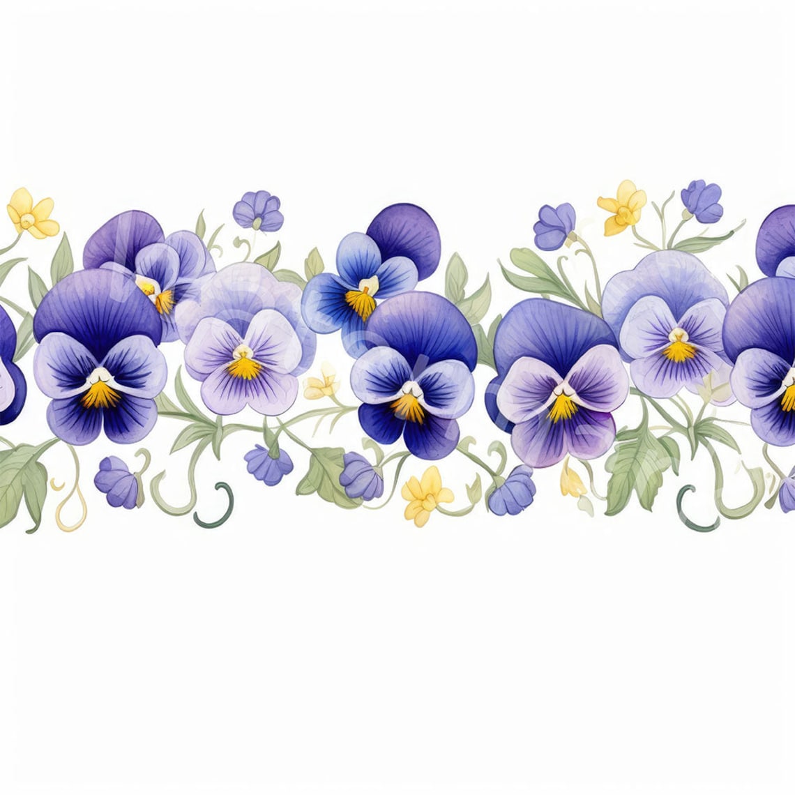 Watercolor Pansies Border Clipart: Floral Card Making (digital Download ...