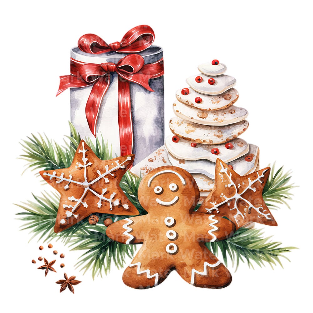 Watercolor Christmas Gingerbread Clipart: Holiday Card Making (digital ...