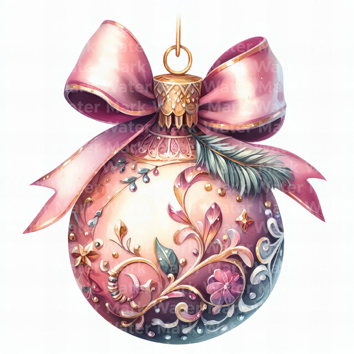 Christmas Tree Baubles Clipart, 11 JPG, Watercolor Clipart, Card Making ...