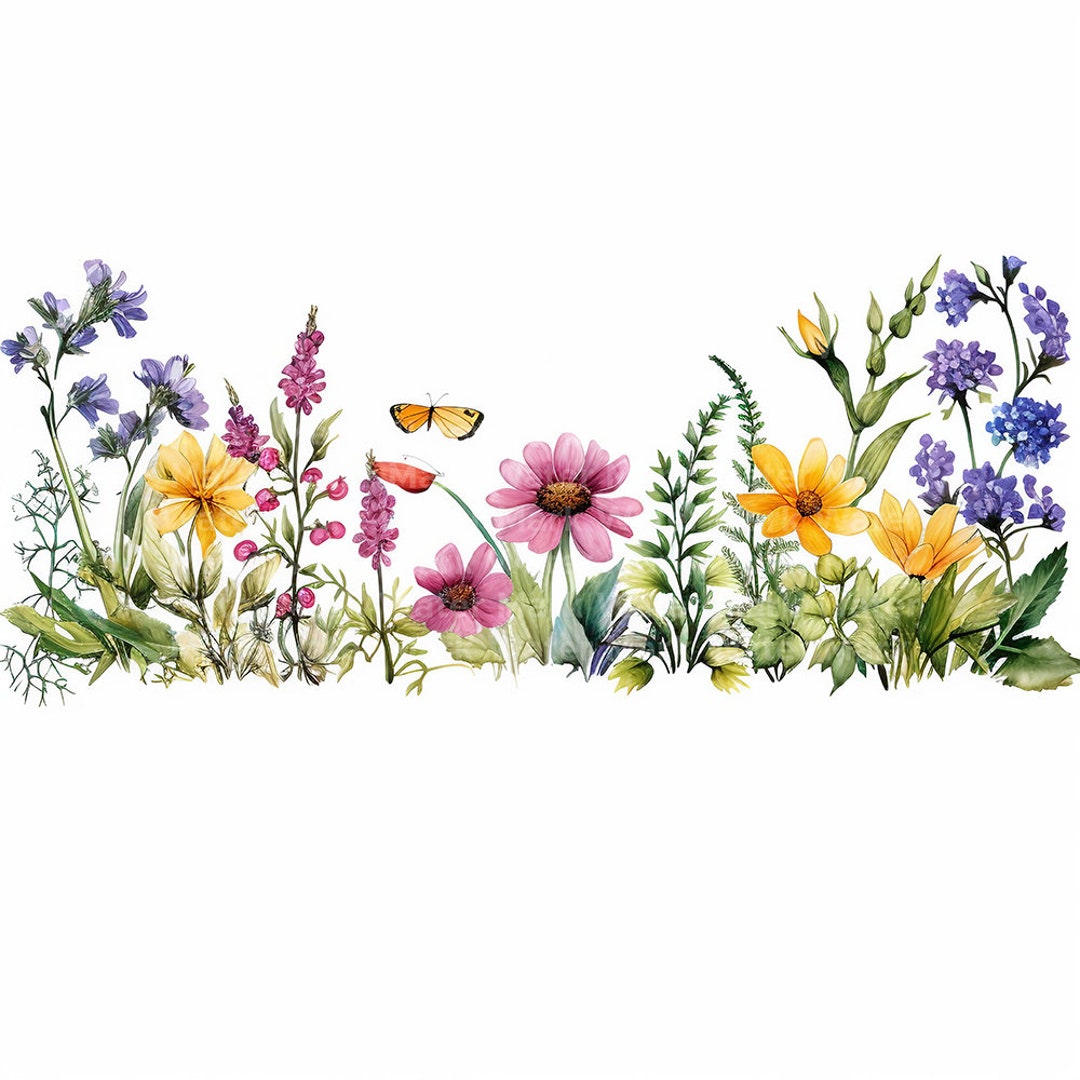 Flowers Border Watercolor Clipart, 12 JPG, Digital Paper Craft ...